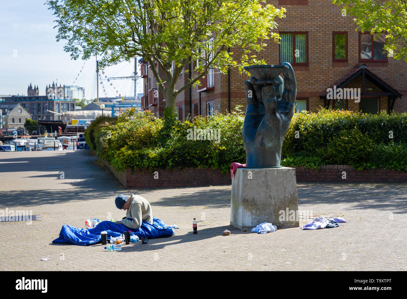 BRISTOL, UK - MAY 14 : Homeless person on the promenade by the River ...