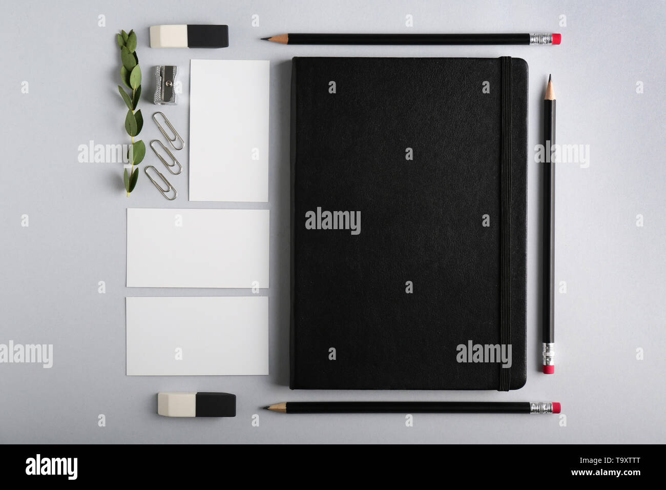 Set of items for branding on light background Stock Photo - Alamy