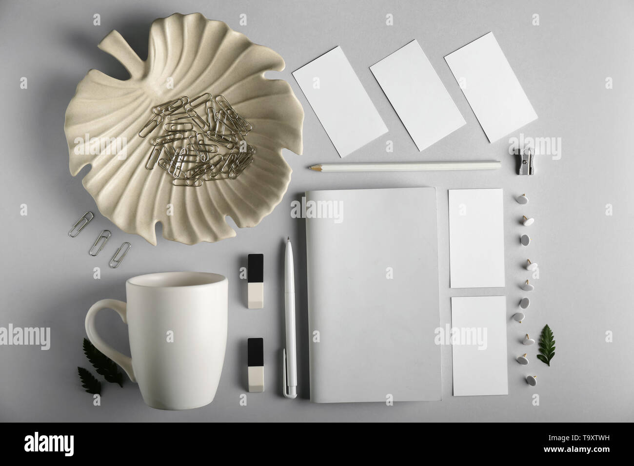 Set of items for branding on light background Stock Photo - Alamy