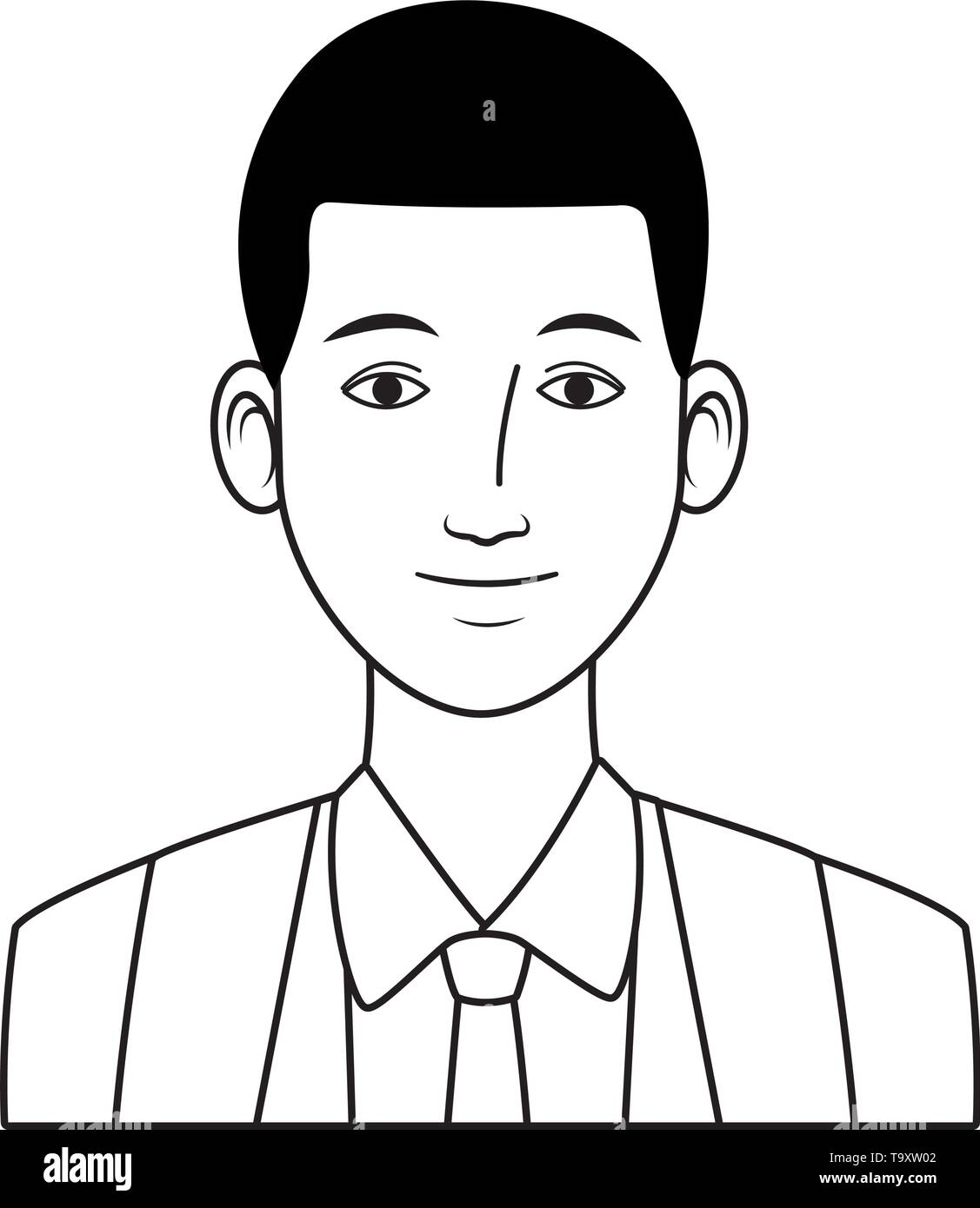 businessman avatar cartoon character black and white Stock Vector Image ...