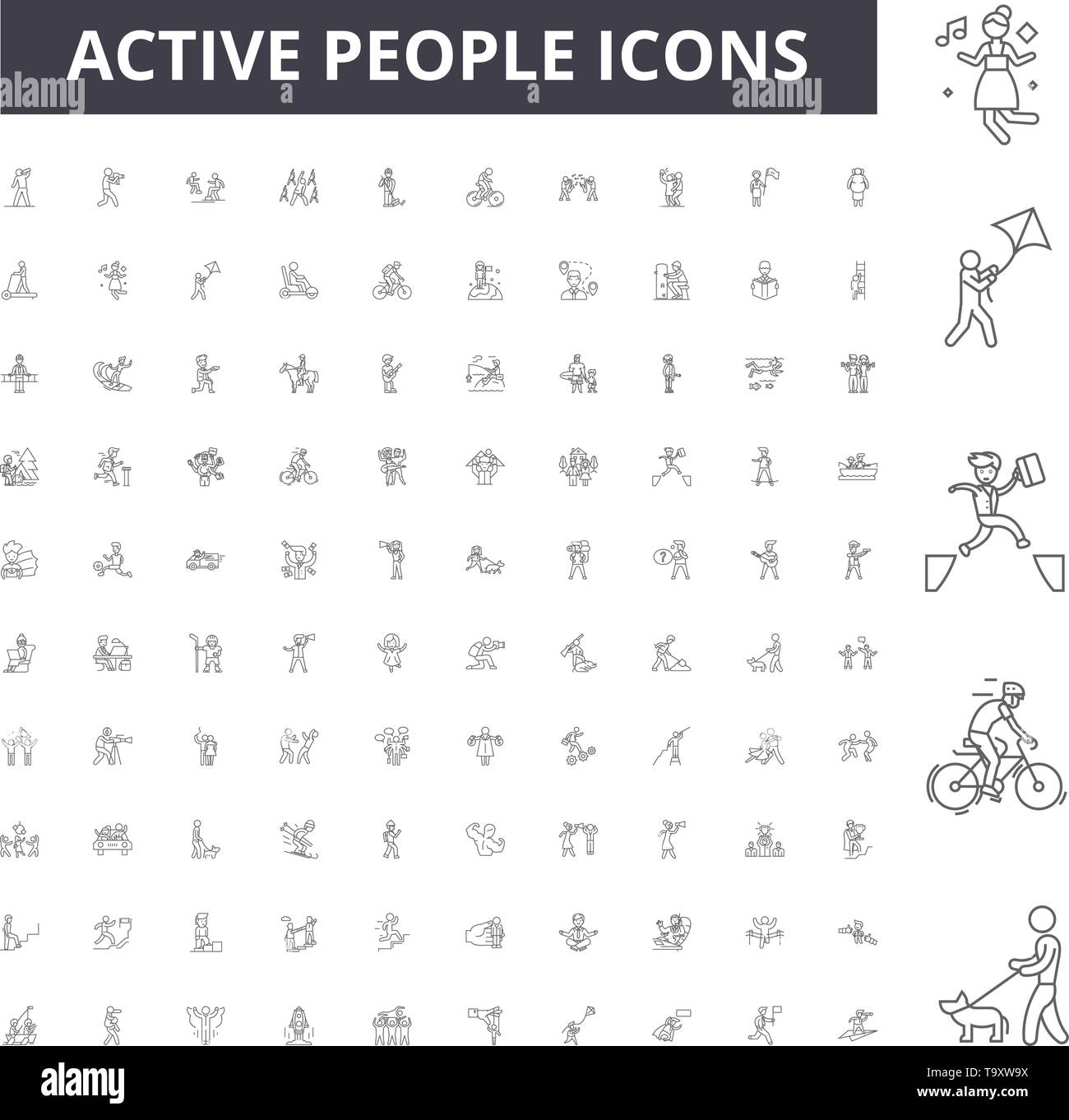 Active people line icons, signs, vector set, outline illustration ...