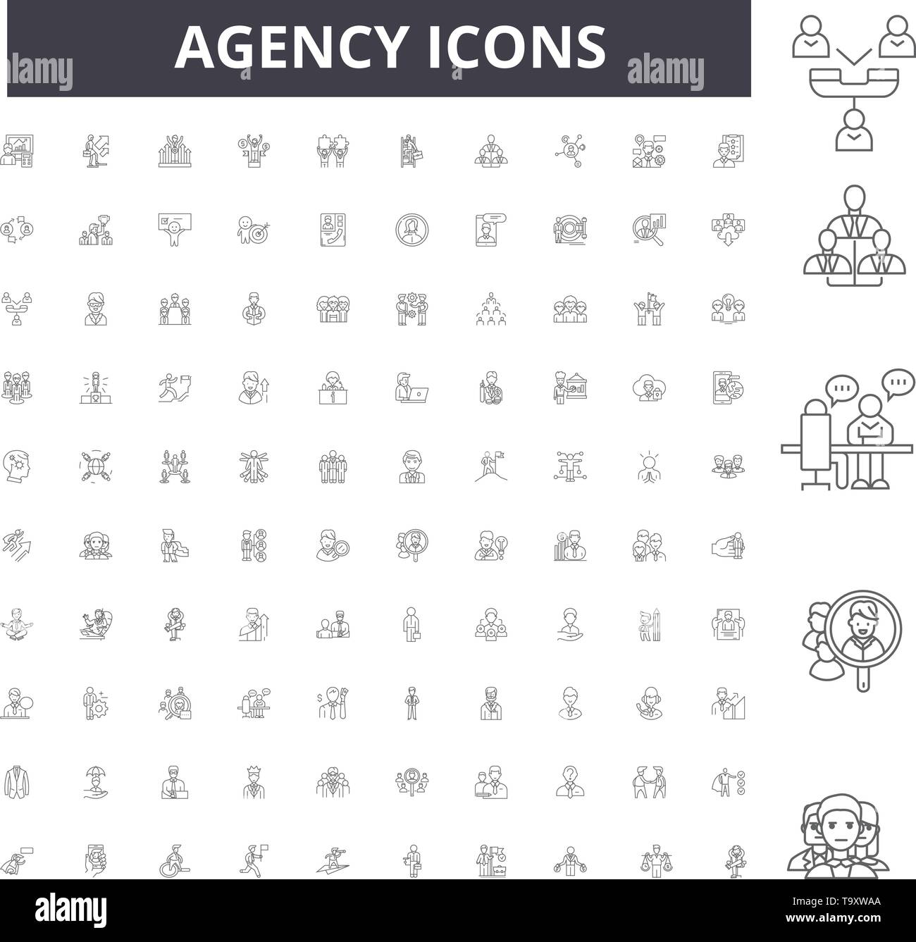 Agency line icons, signs, vector set, outline illustration concept ...