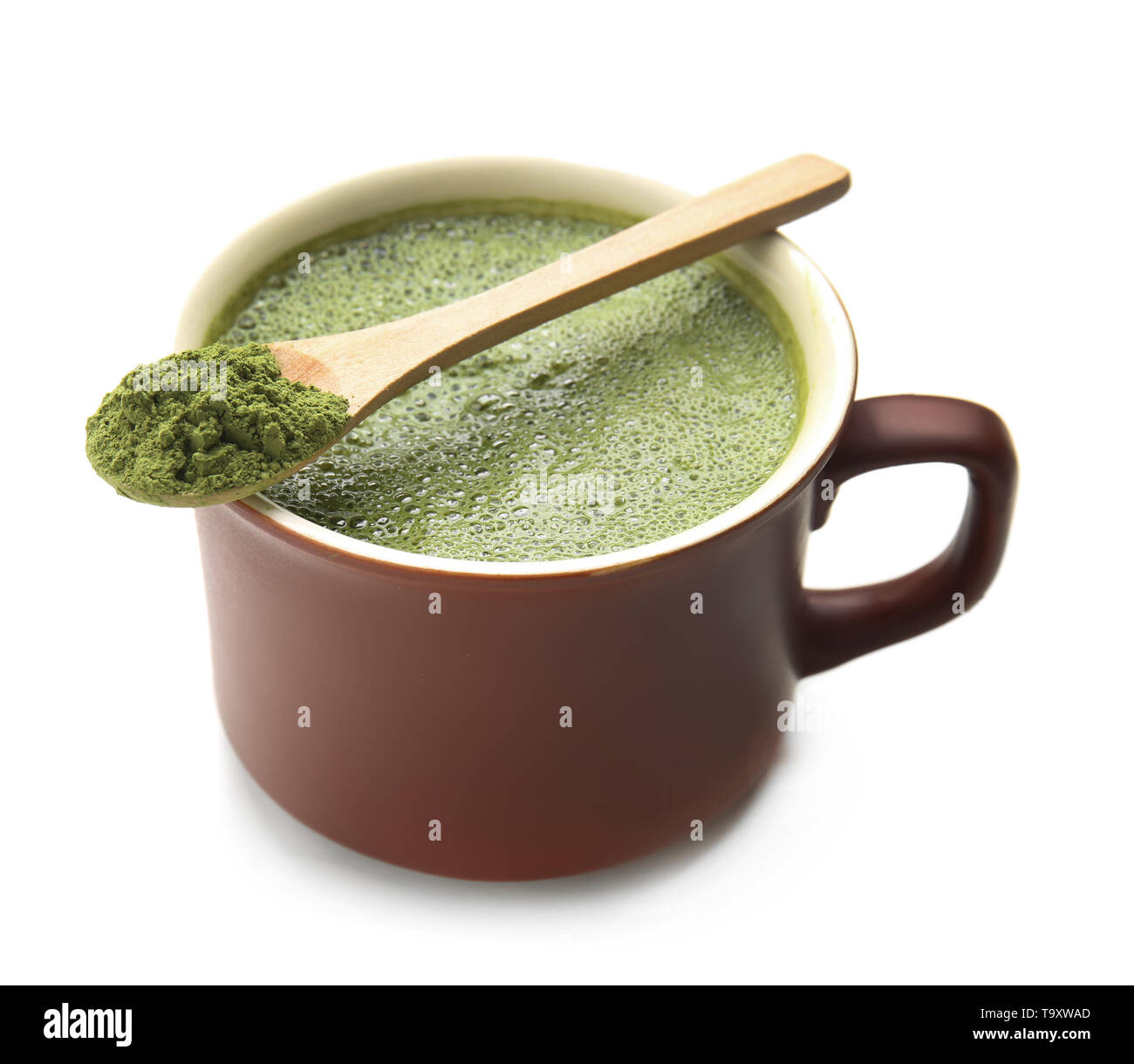 Cup of matcha tea on white background Stock Photo - Alamy