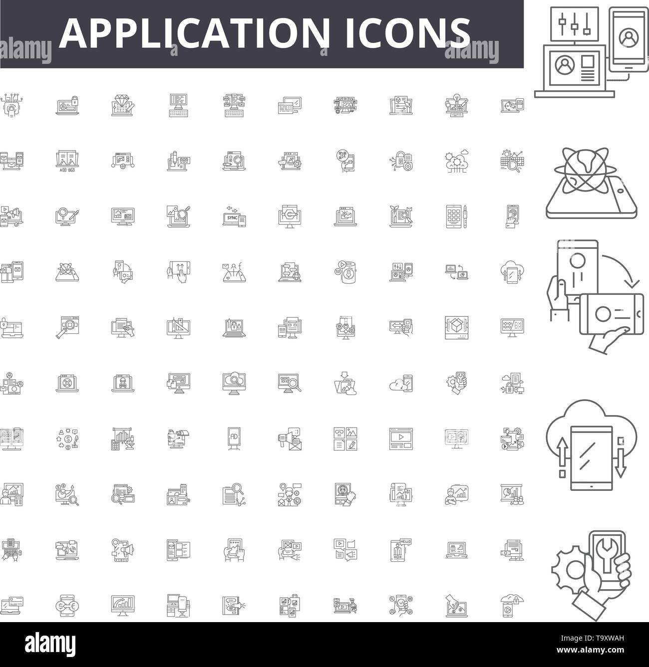 Application Line Icons Signs Vector Set Outline Illustration Concept