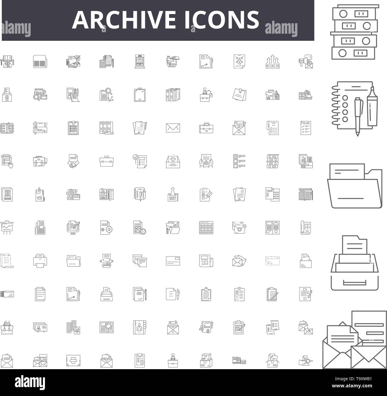 Archive line icons, signs, vector set, outline concept illustration ...