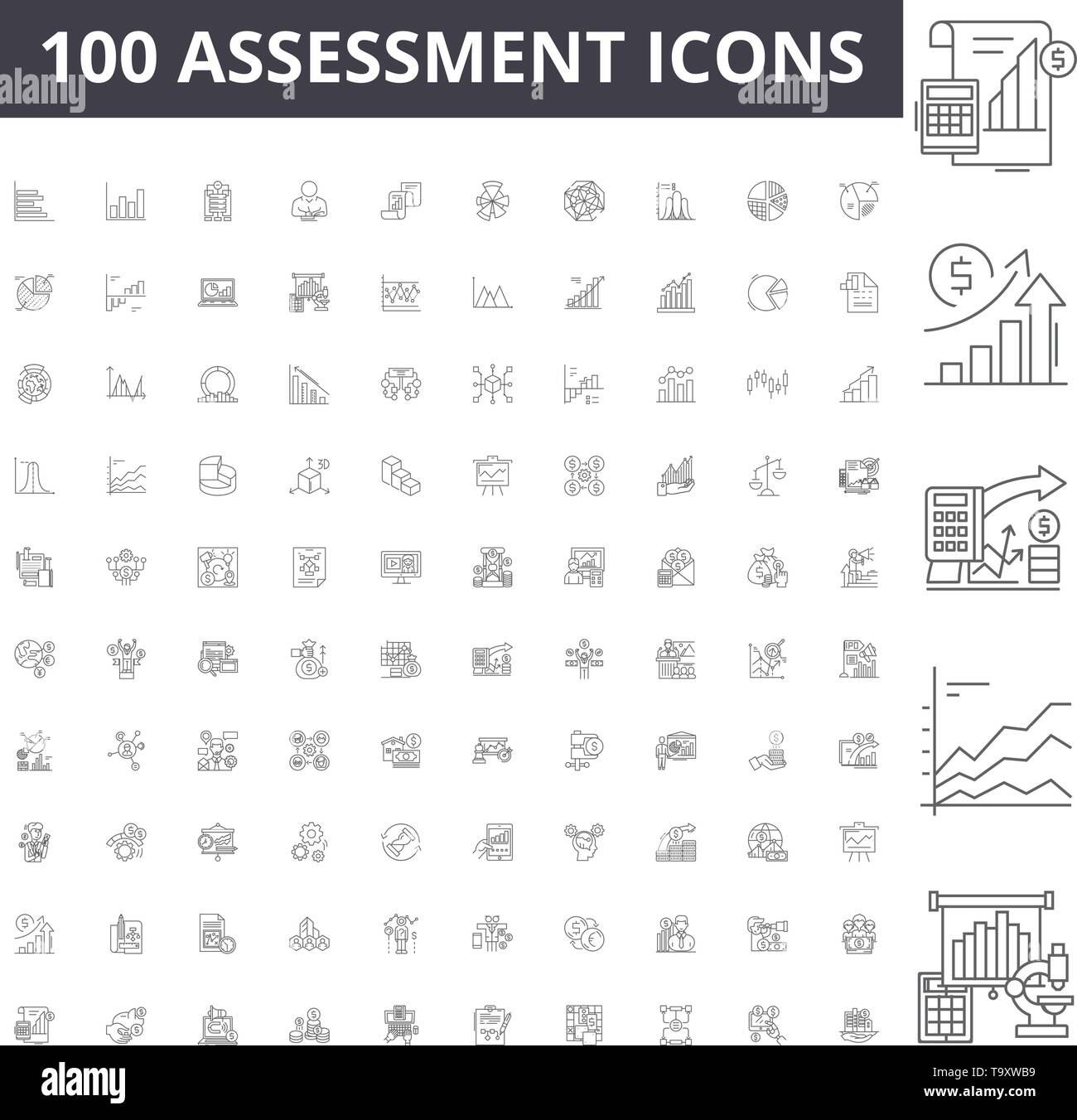 Assessment line icons, signs, vector set, outline illustration concept ...
