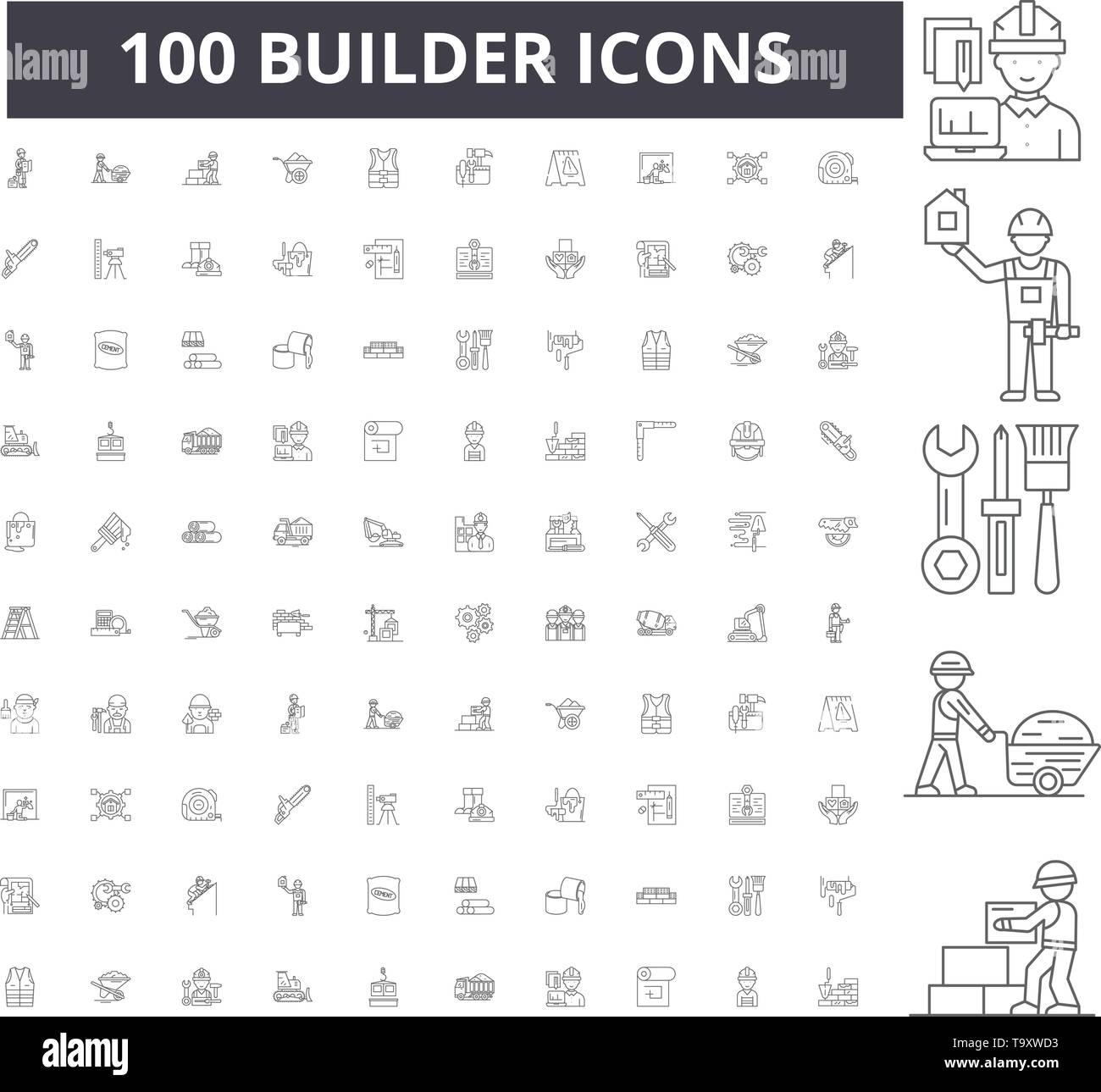 Builder line icons, signs, vector set, outline illustration concept ...