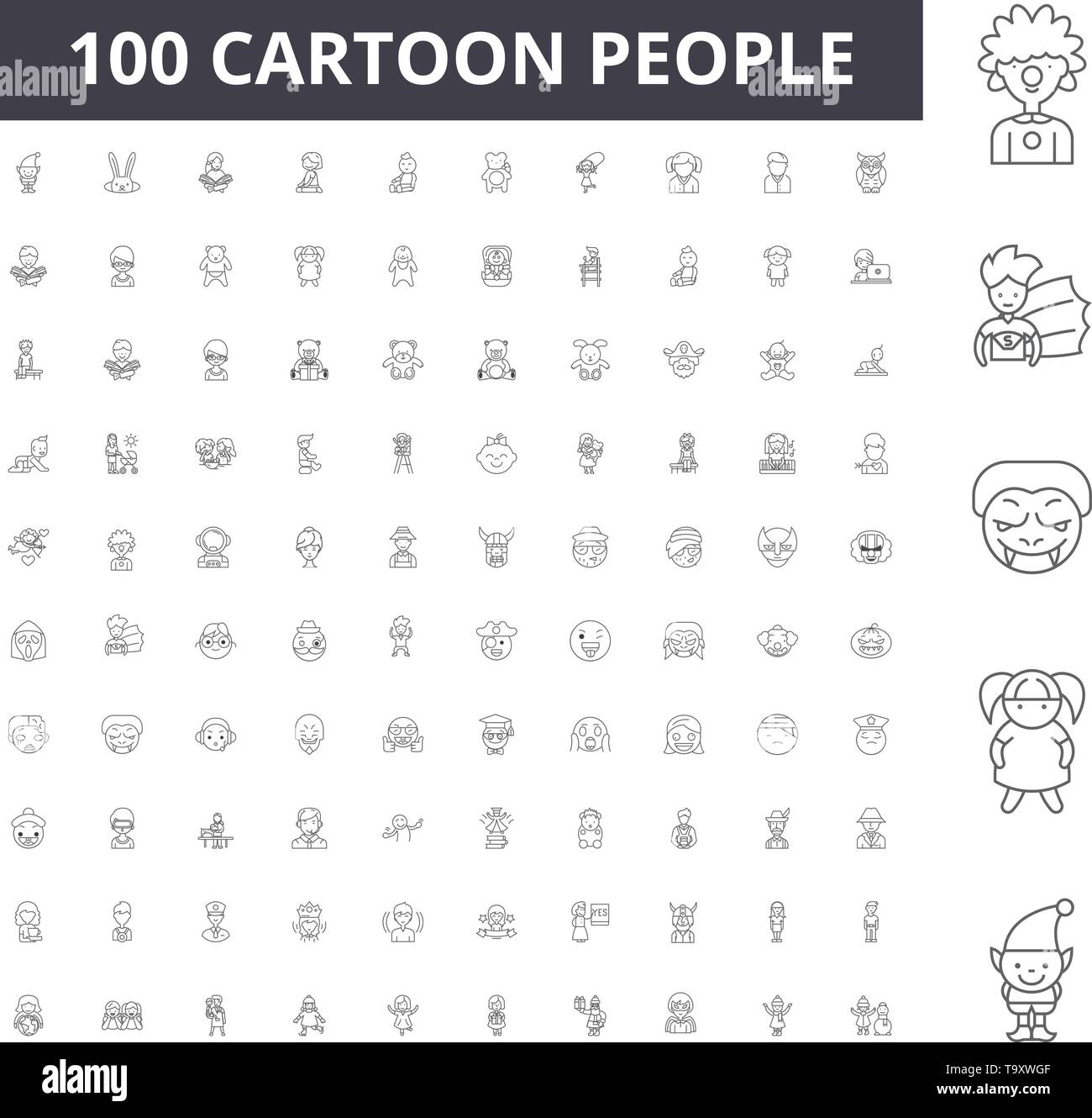 Cartoon people line icons, signs, vector set, outline illustration ...