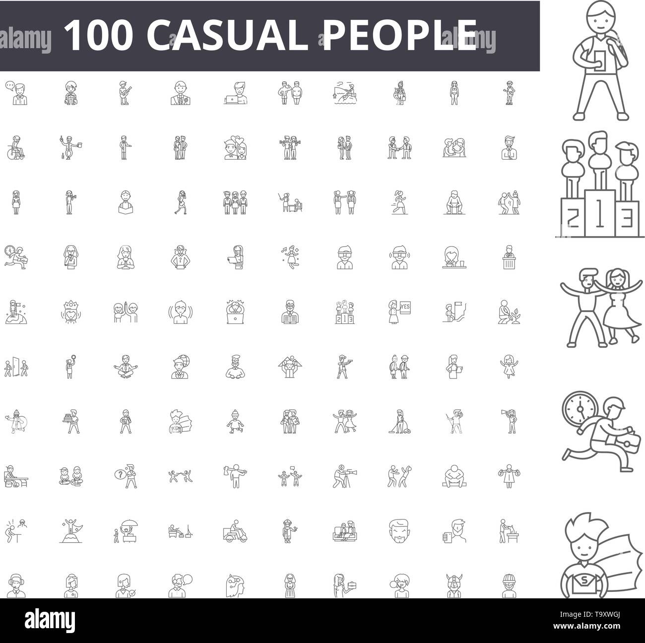 Casual people line icons, signs, vector set, outline illustration ...