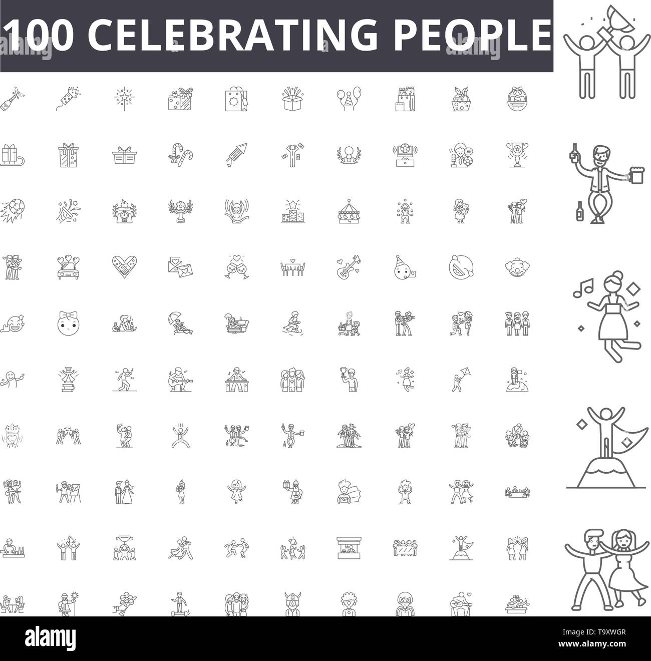 Celebrating people line icons, signs, vector set, outline illustration ...