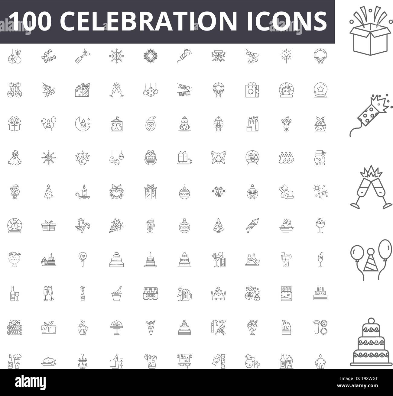 Celebration line icons, signs, vector set, outline illustration concept ...