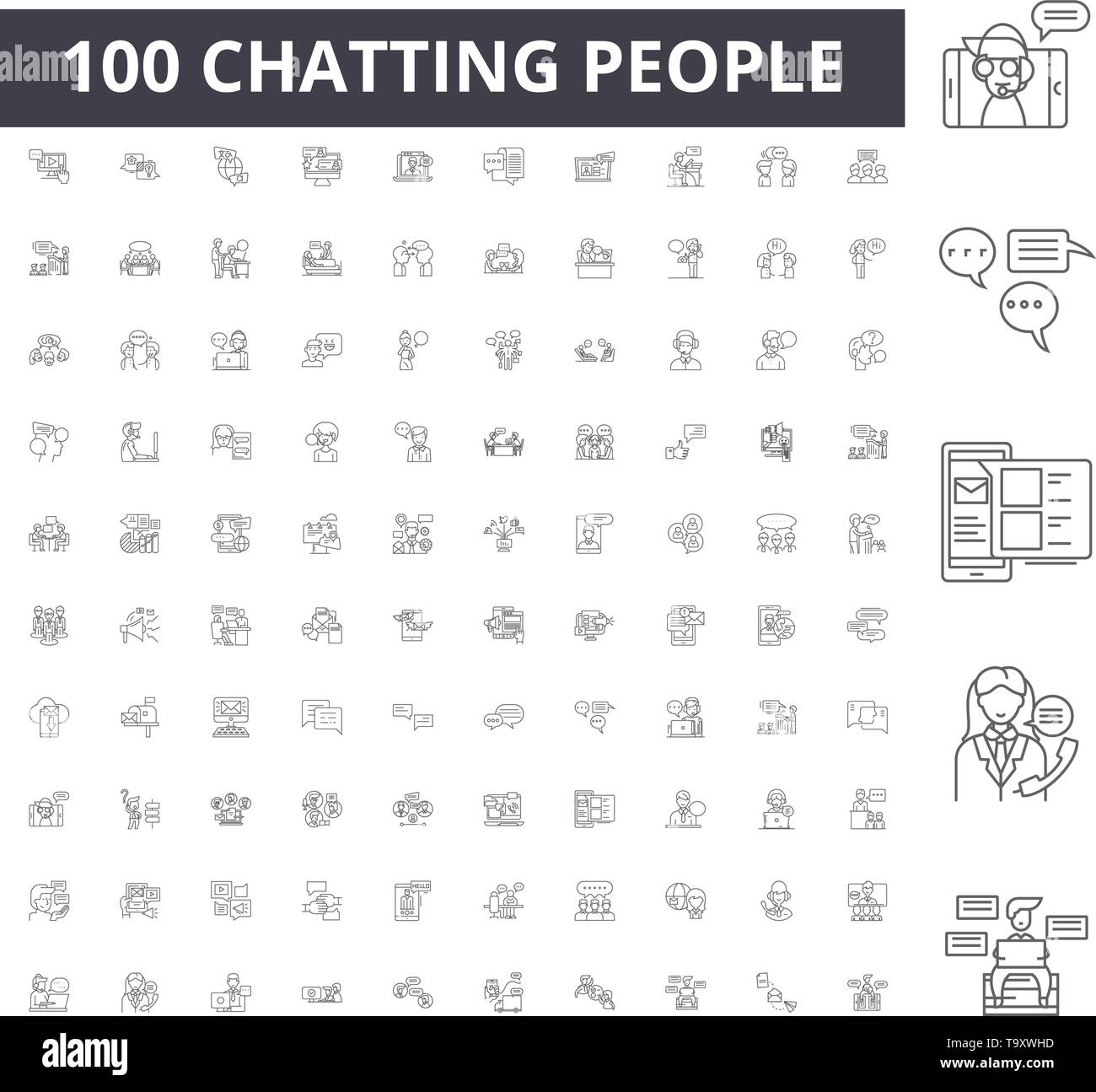 Chatting people line icons, signs, vector set, outline illustration ...