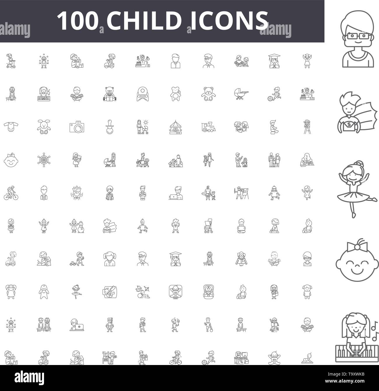 Child line icons, signs, vector set, outline illustration concept Stock ...