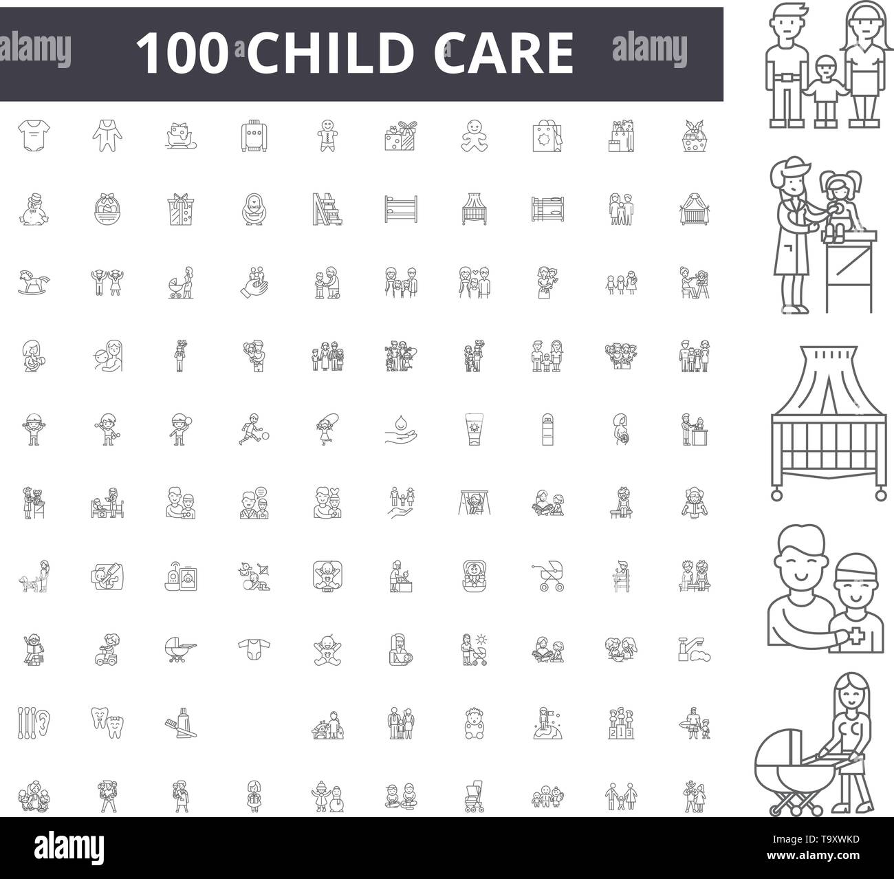 Child care line icons, signs, vector set, outline concept illustration ...