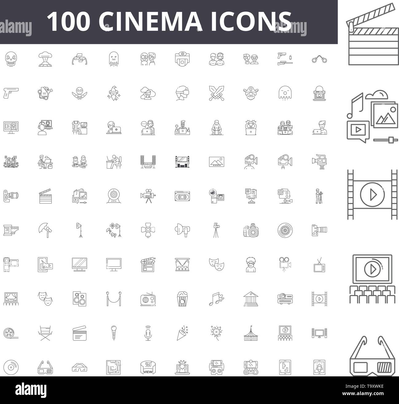 Cinema line icons, signs, vector set, outline illustration concept ...