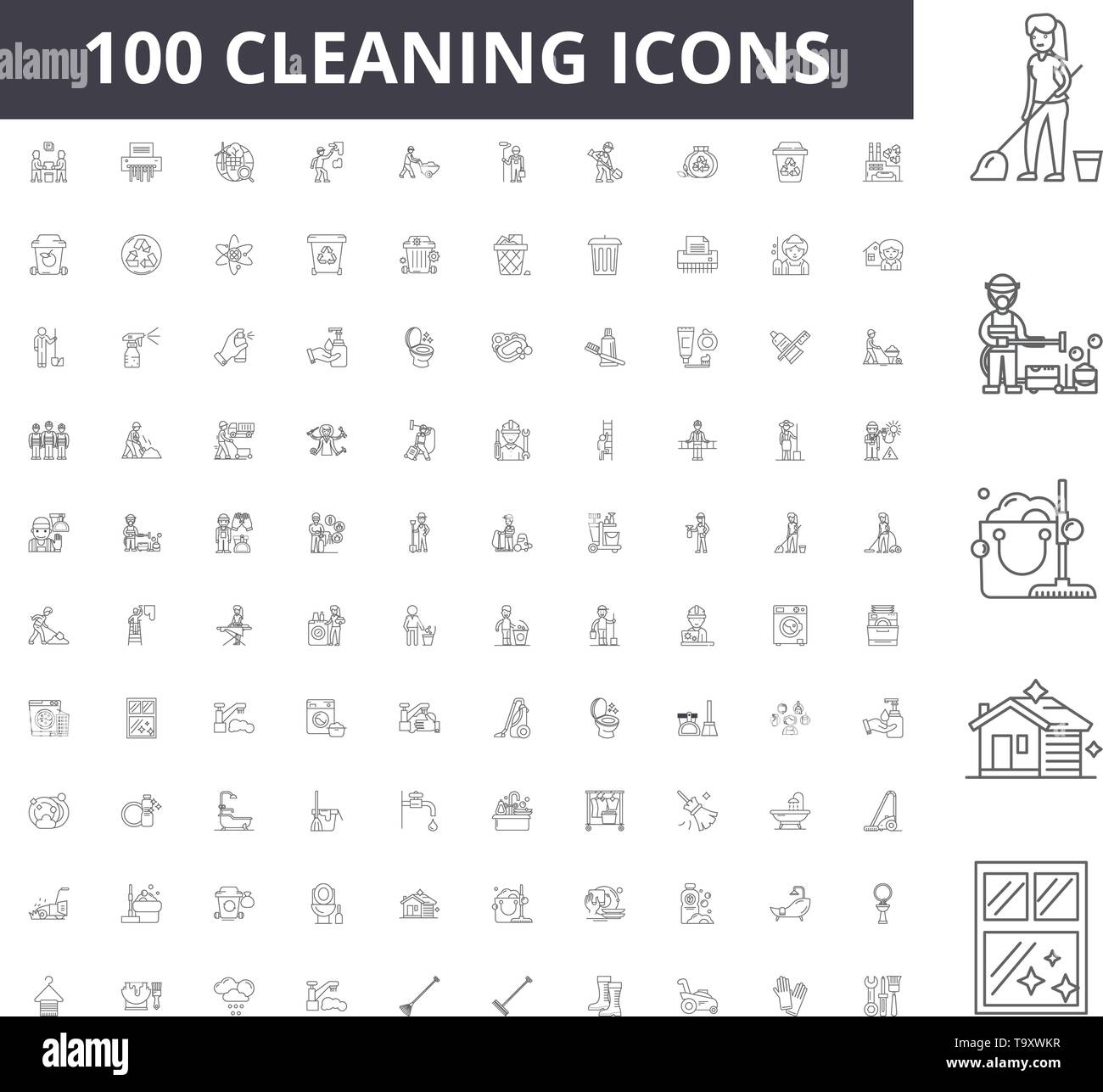 Cleaning line icons, signs, vector set, outline illustration concept ...