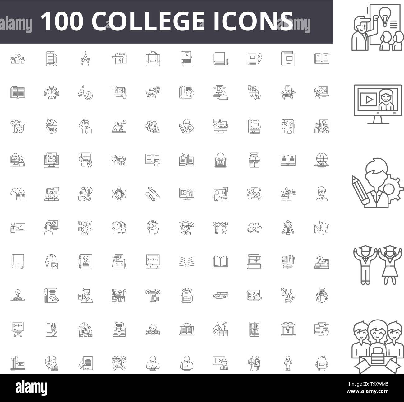 College line icons, signs, vector set, outline illustration concept ...