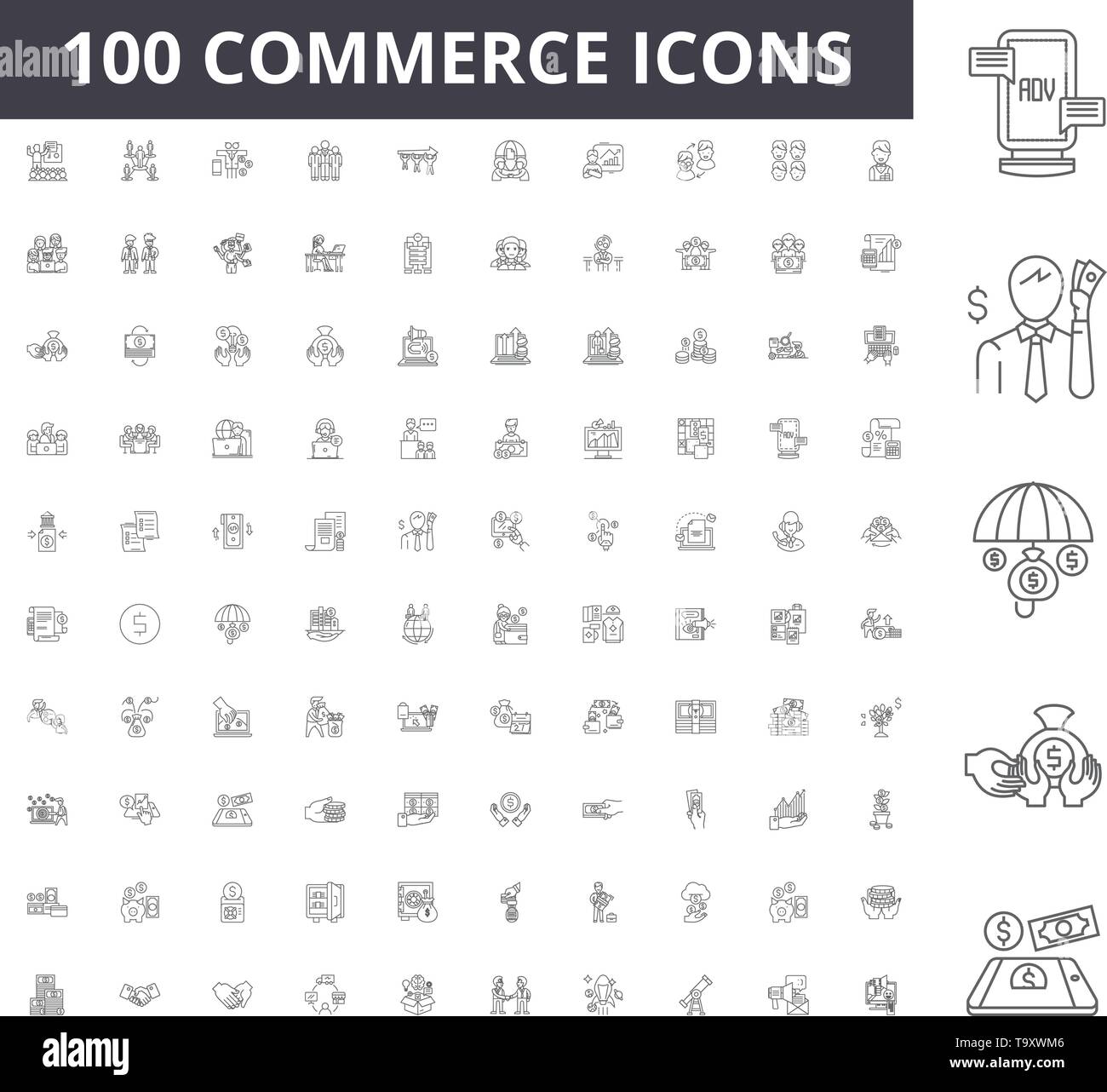 Commerce line icons, signs, vector set, outline illustration concept ...