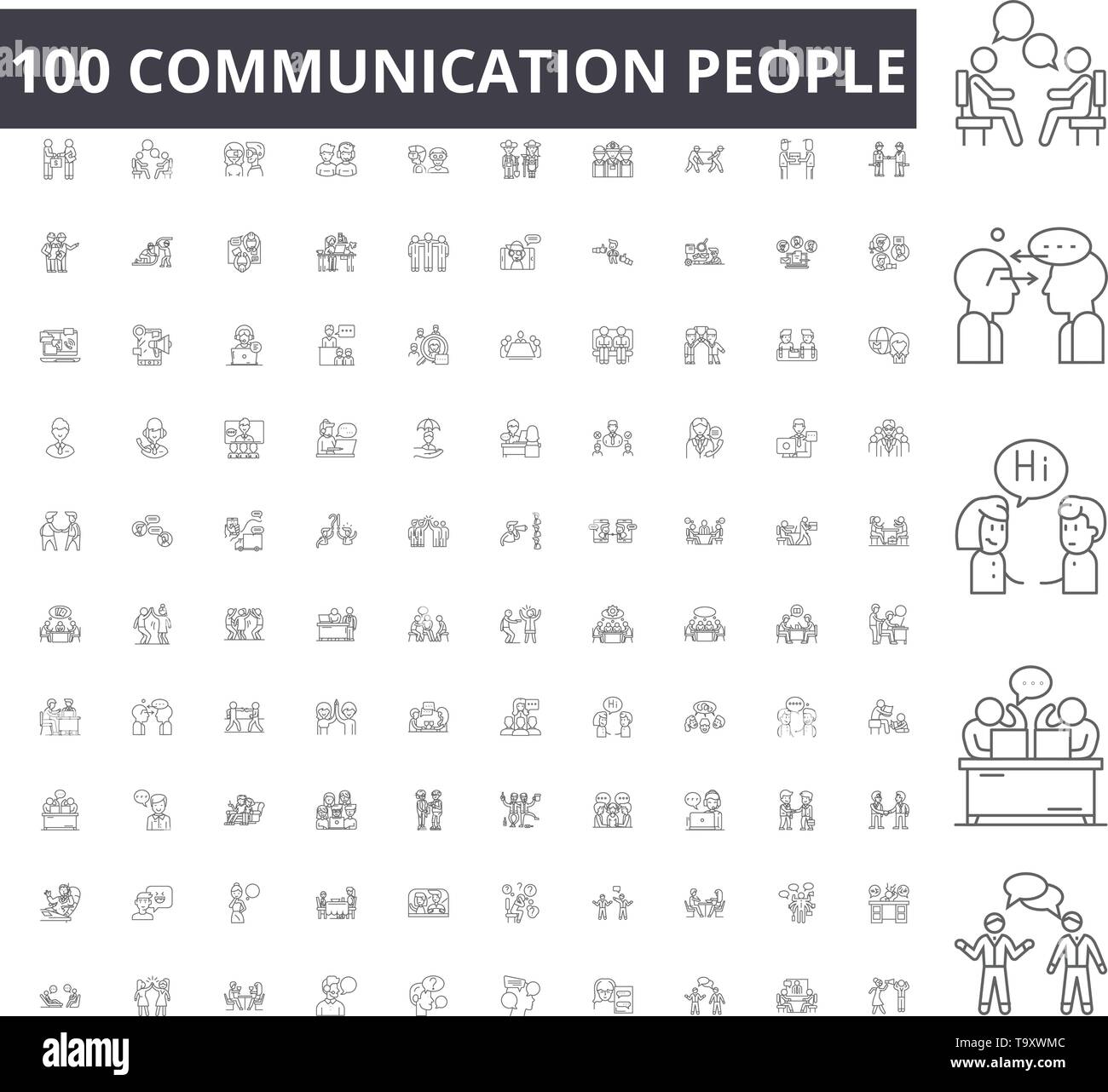 Communication people line icons, signs, vector set, outline ...