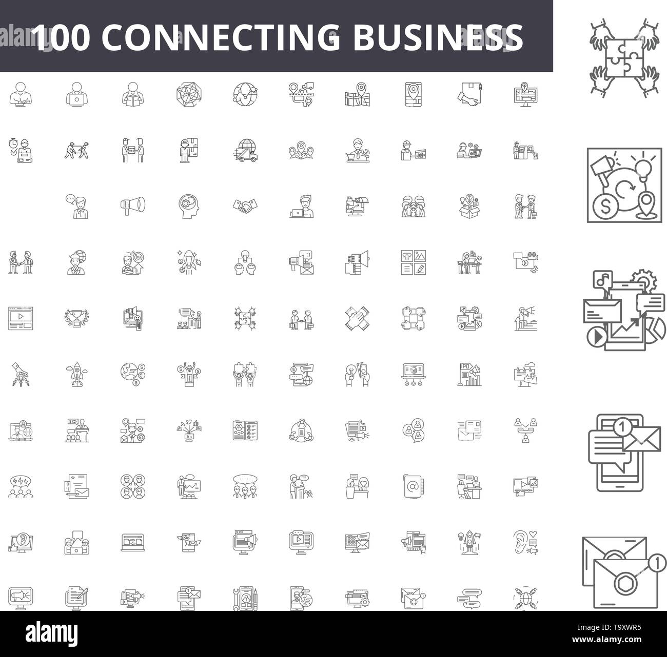 Connecting business line icons, signs, vector set, outline illustration ...