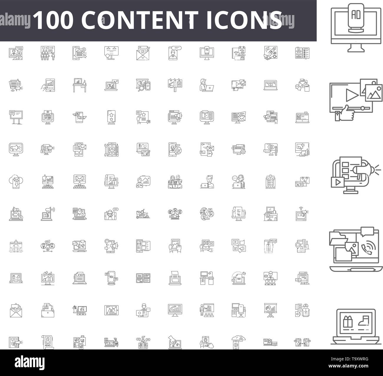 Content line icons, signs, vector set, outline illustration concept ...
