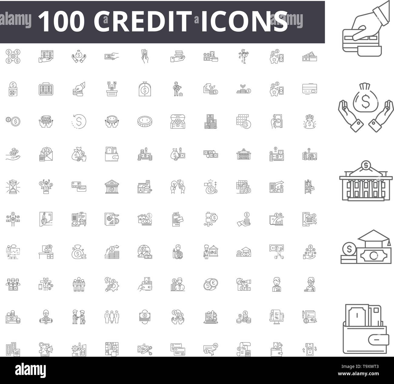 Credit line icons, signs, vector set, outline illustration concept ...