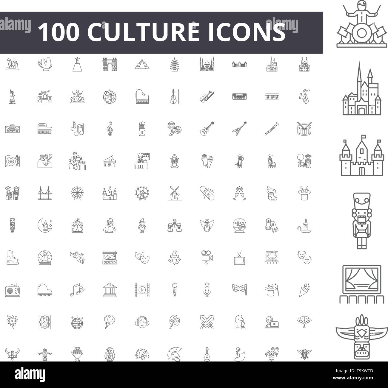 Culture line icons, signs, vector set, outline illustration concept ...