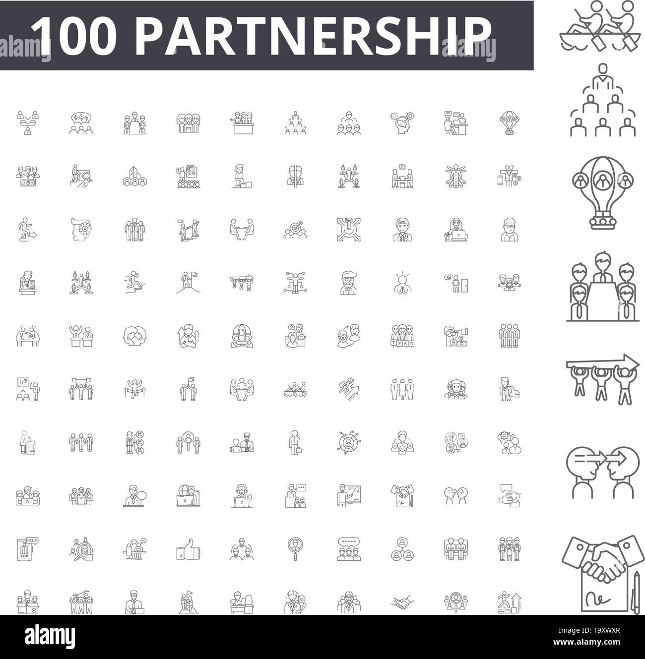 Partnership line icons, signs, vector set, outline illustration concept ...