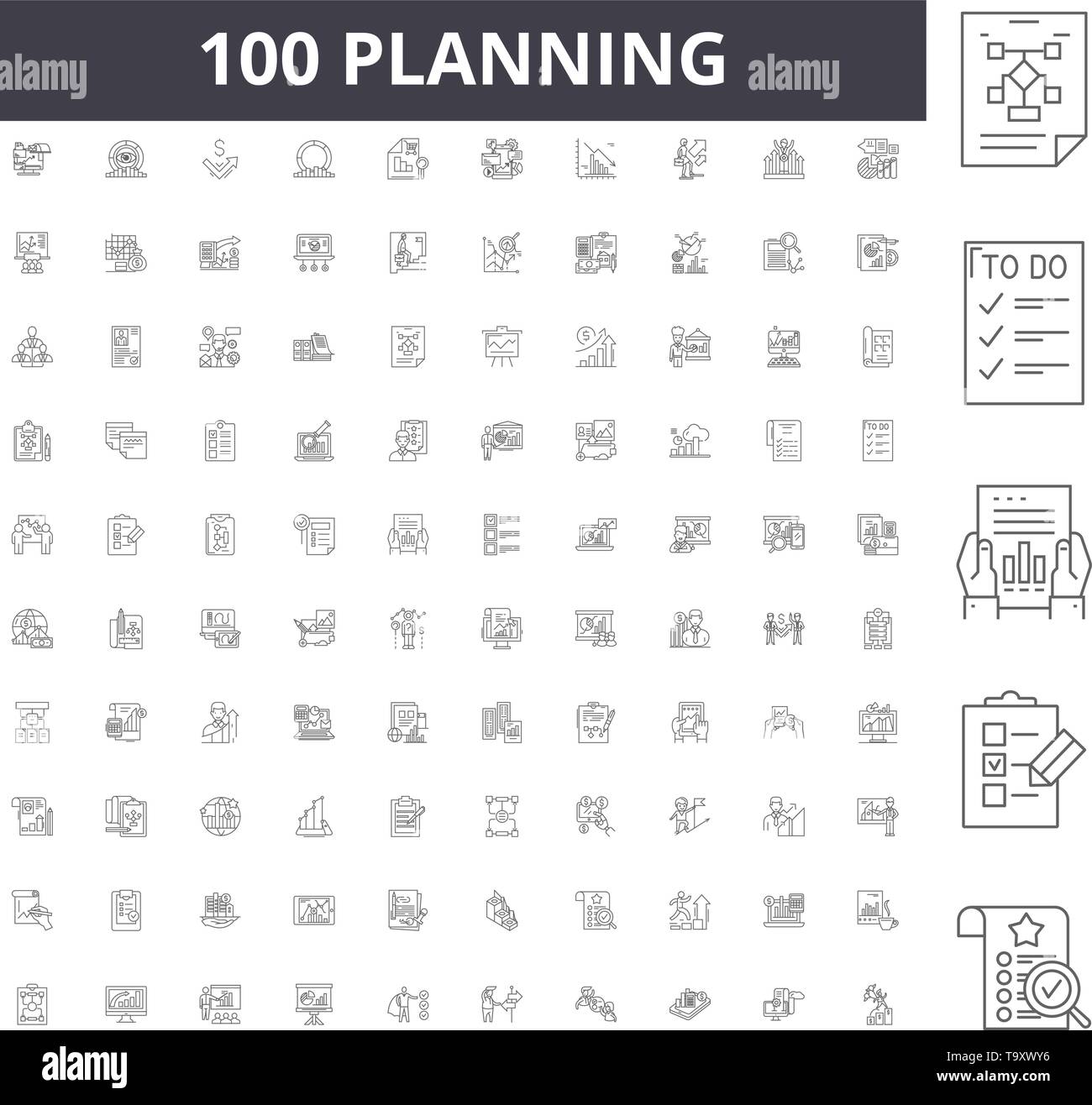 Planning line icons, signs, vector set, outline illustration concept ...
