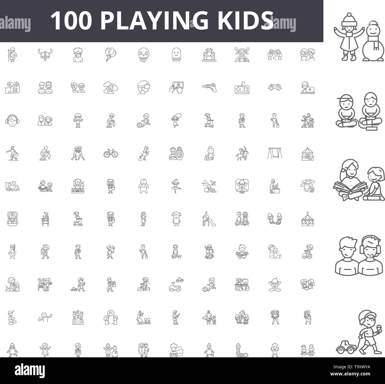 Playing kids line icons, signs, vector set, outline illustration ...
