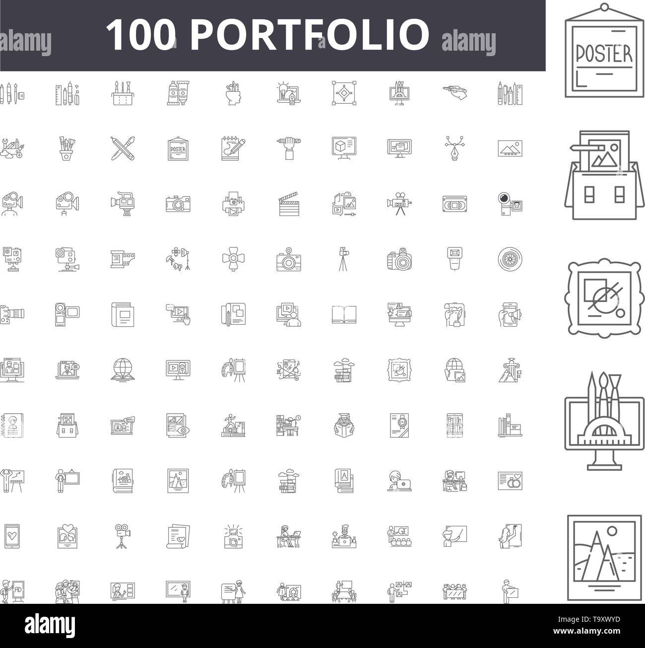 Portfolio line icons, signs, vector set, outline illustration concept ...