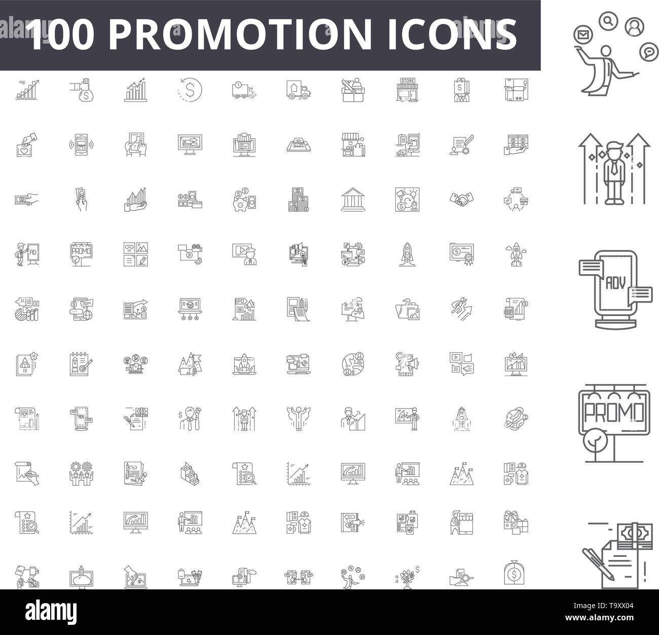 Promotion line icons, signs, vector set, outline concept illustration ...