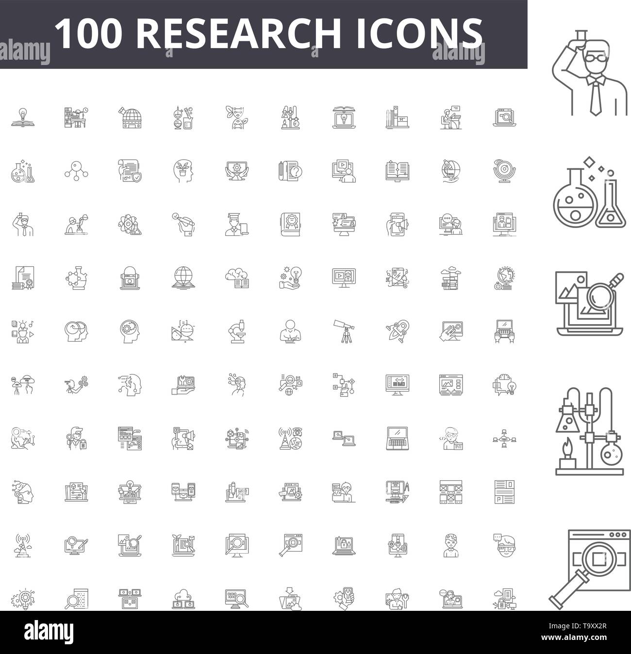 Research line icons, signs, vector set, outline illustration concept ...