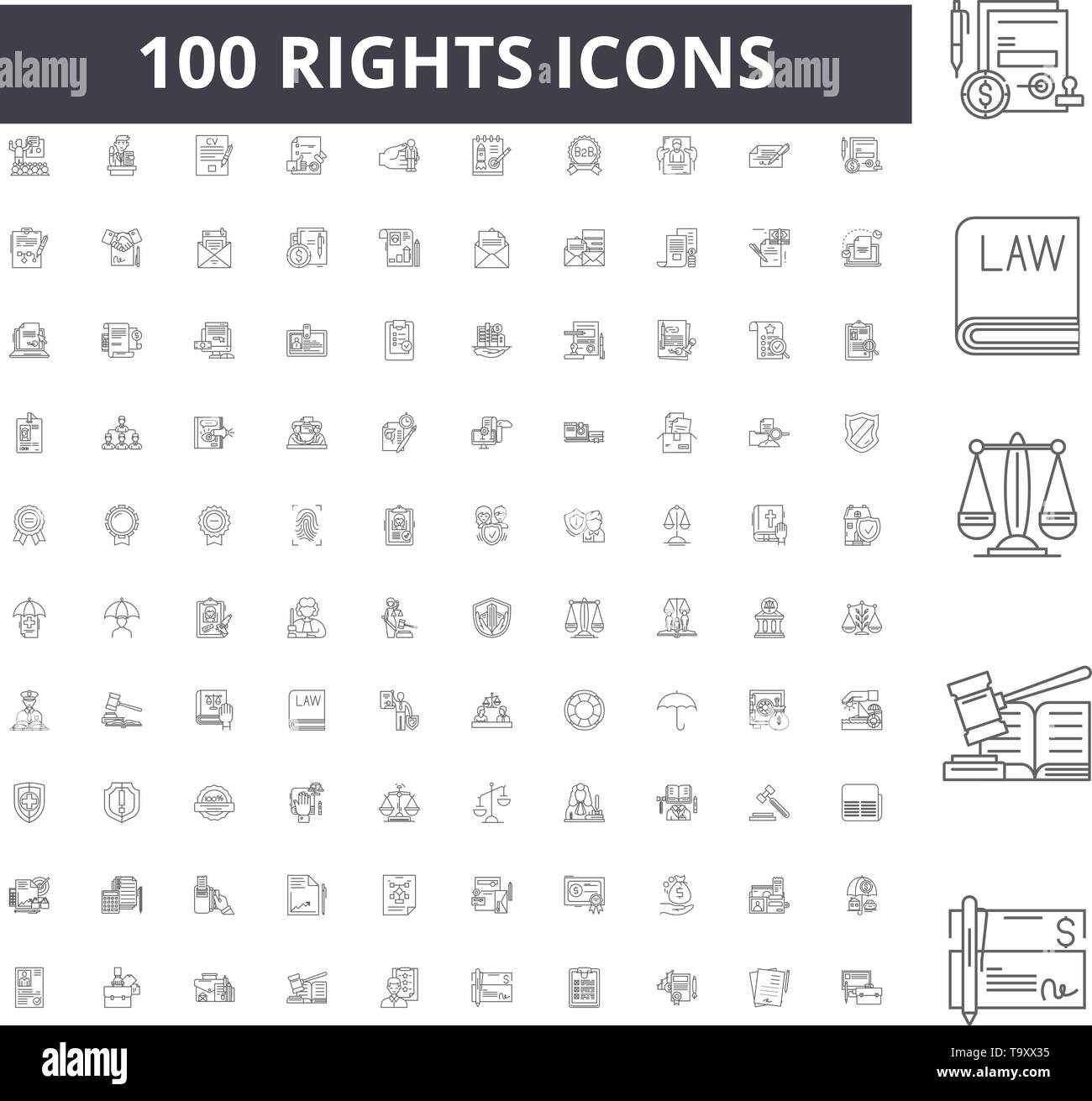 Rights line icons, signs, vector set, outline illustration concept ...