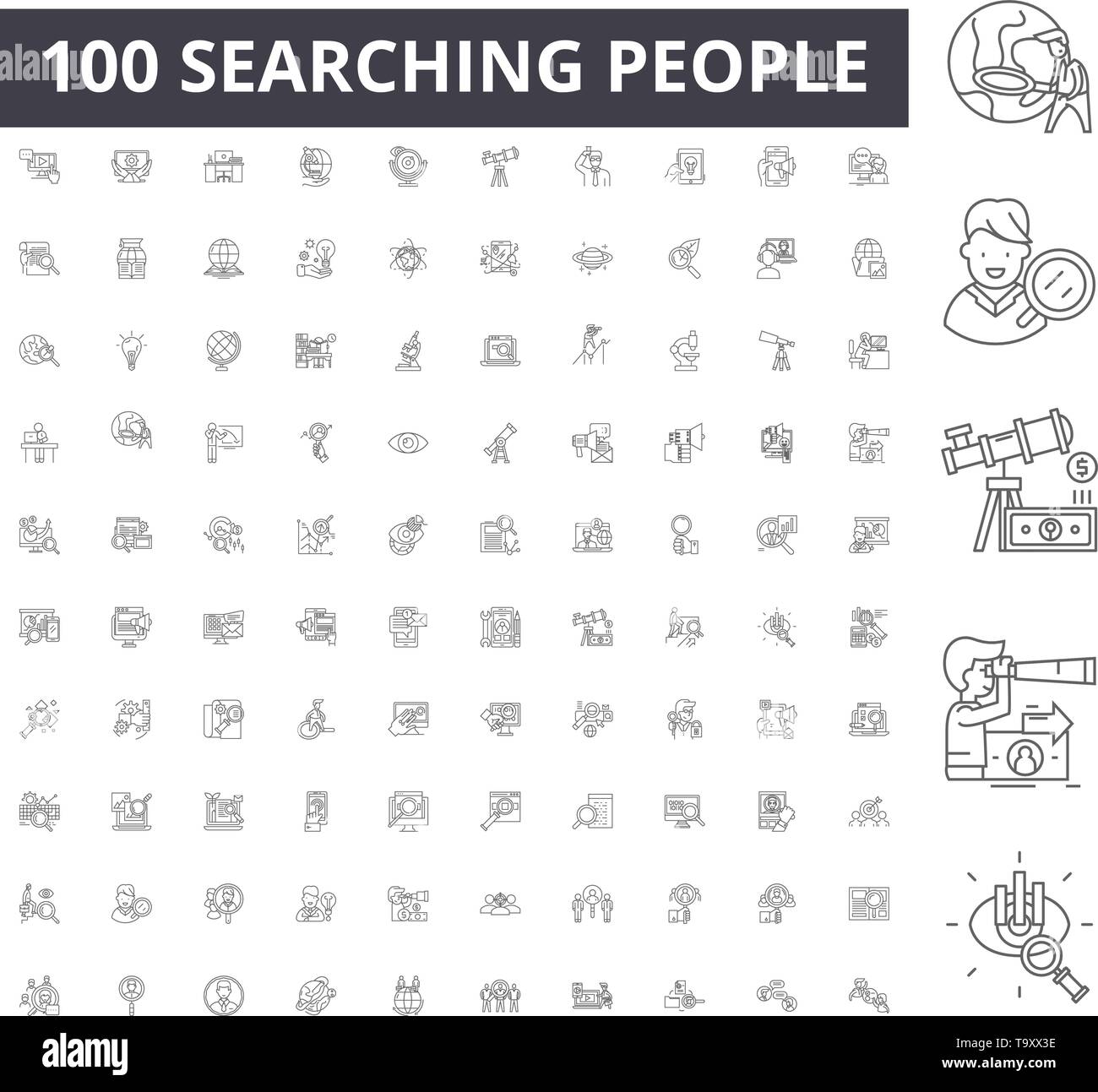 Searching people line icons, signs, vector set, outline illustration ...