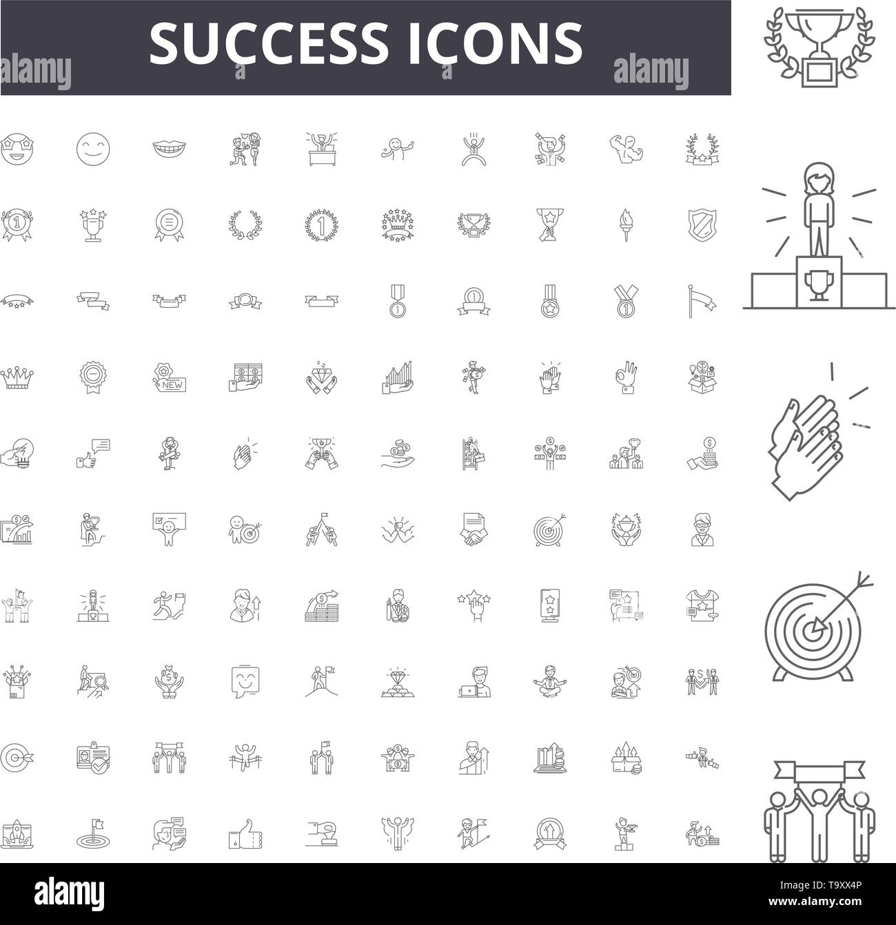 Success line icons, signs, vector set, outline illustration concept ...