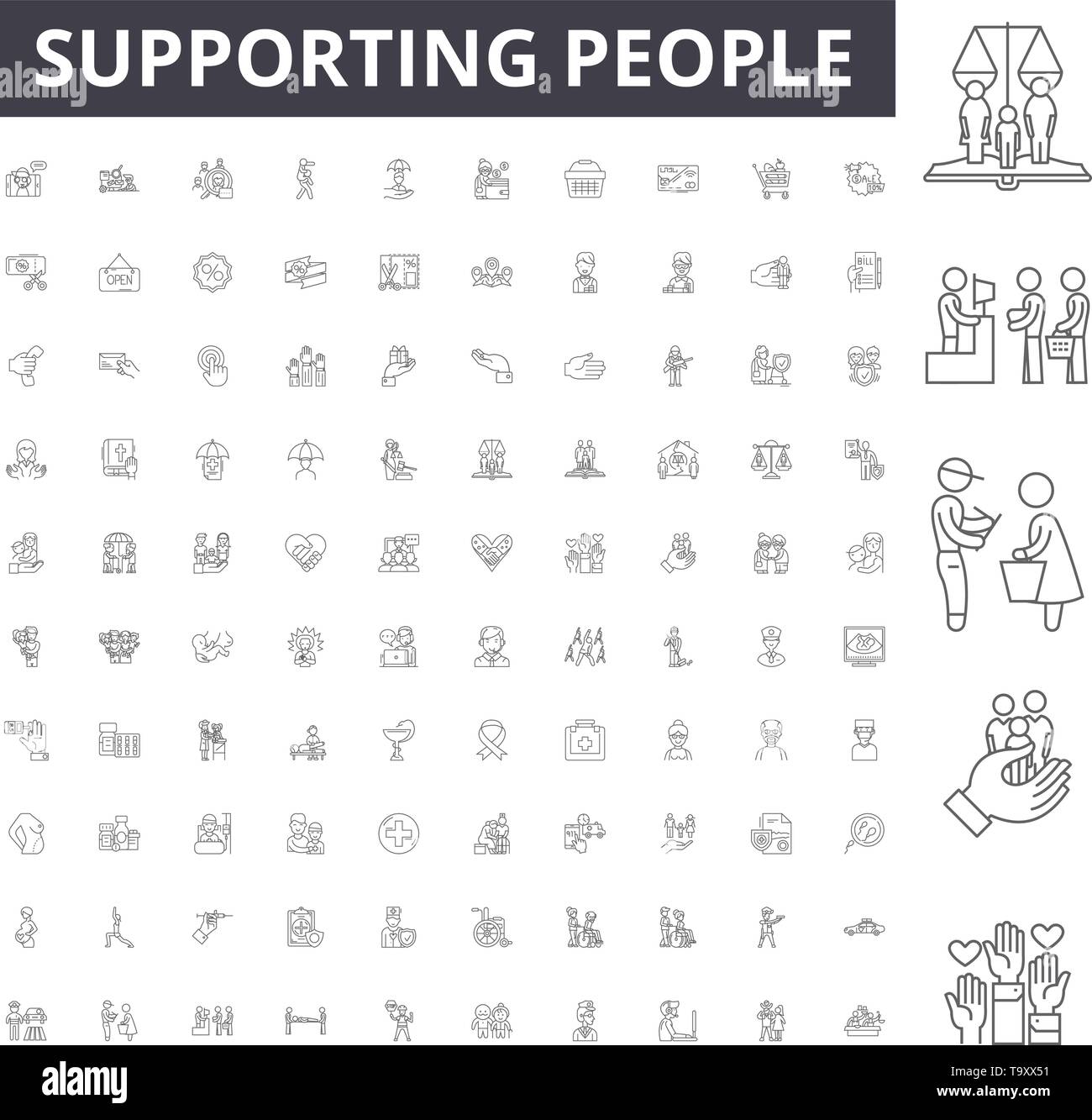 Supporting people line icons, signs, vector set, outline illustration ...