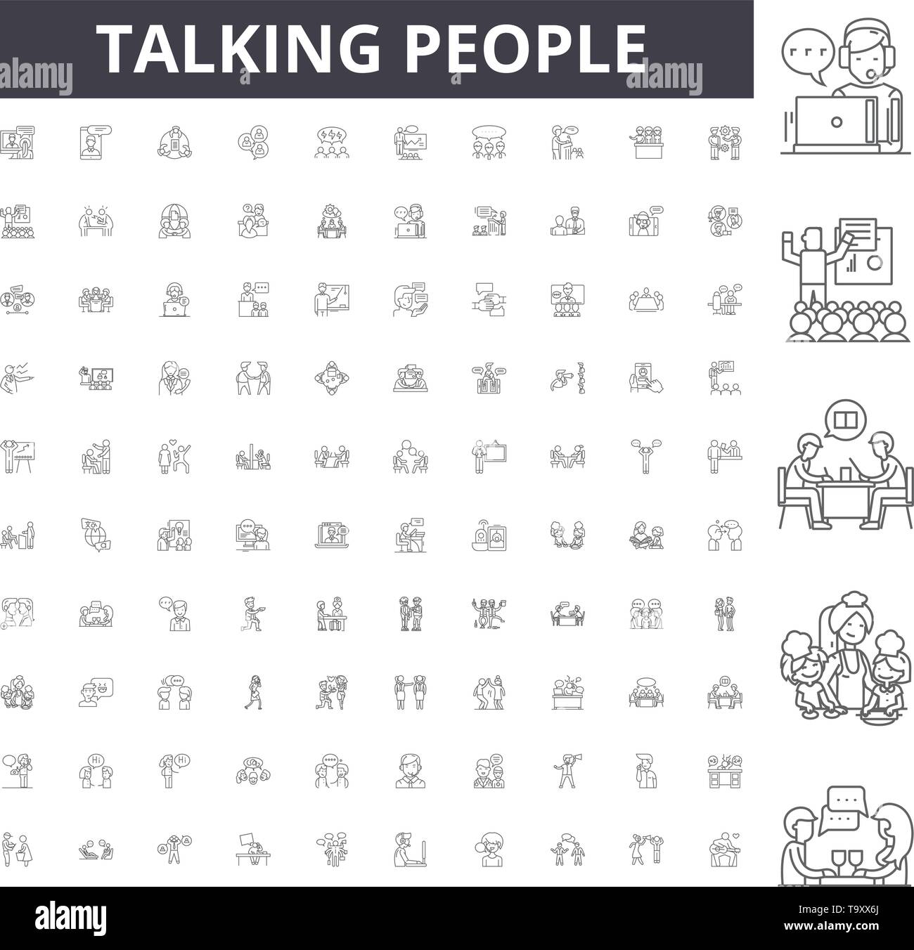 Talking people line icons, signs, vector set, outline concept ...
