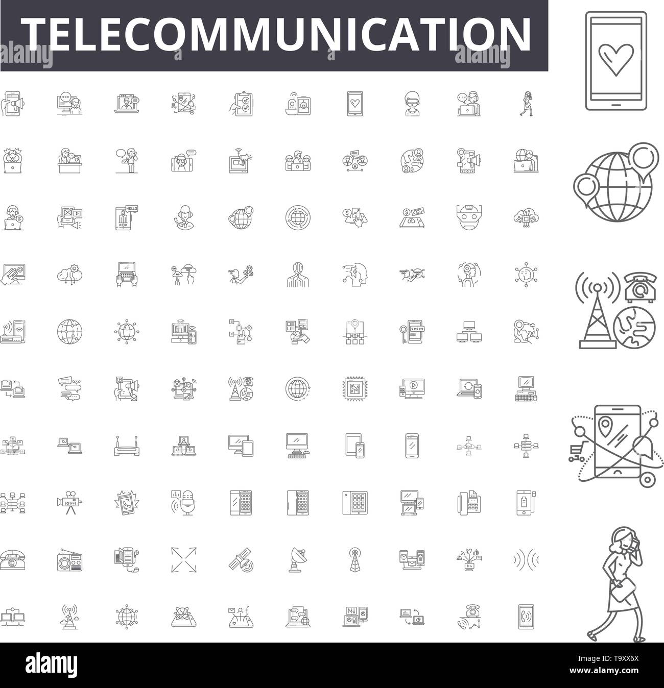 Telecommunication line icons, signs, vector set, outline illustration ...