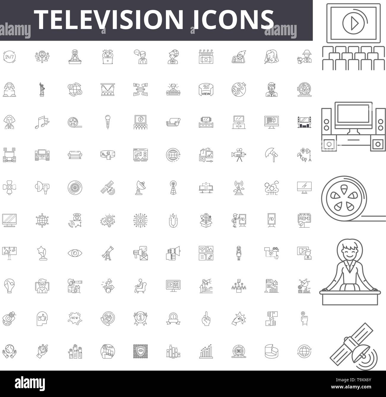 Television line icons, signs, vector set, outline illustration concept ...