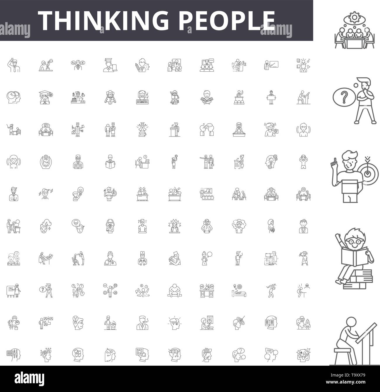 Thinking people line icons, signs, vector set, outline illustration ...