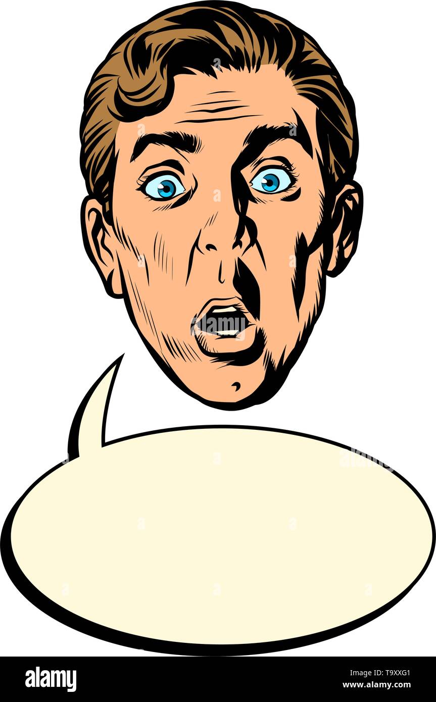 surprised man face head. Pop art retro vector illustration vintage ...