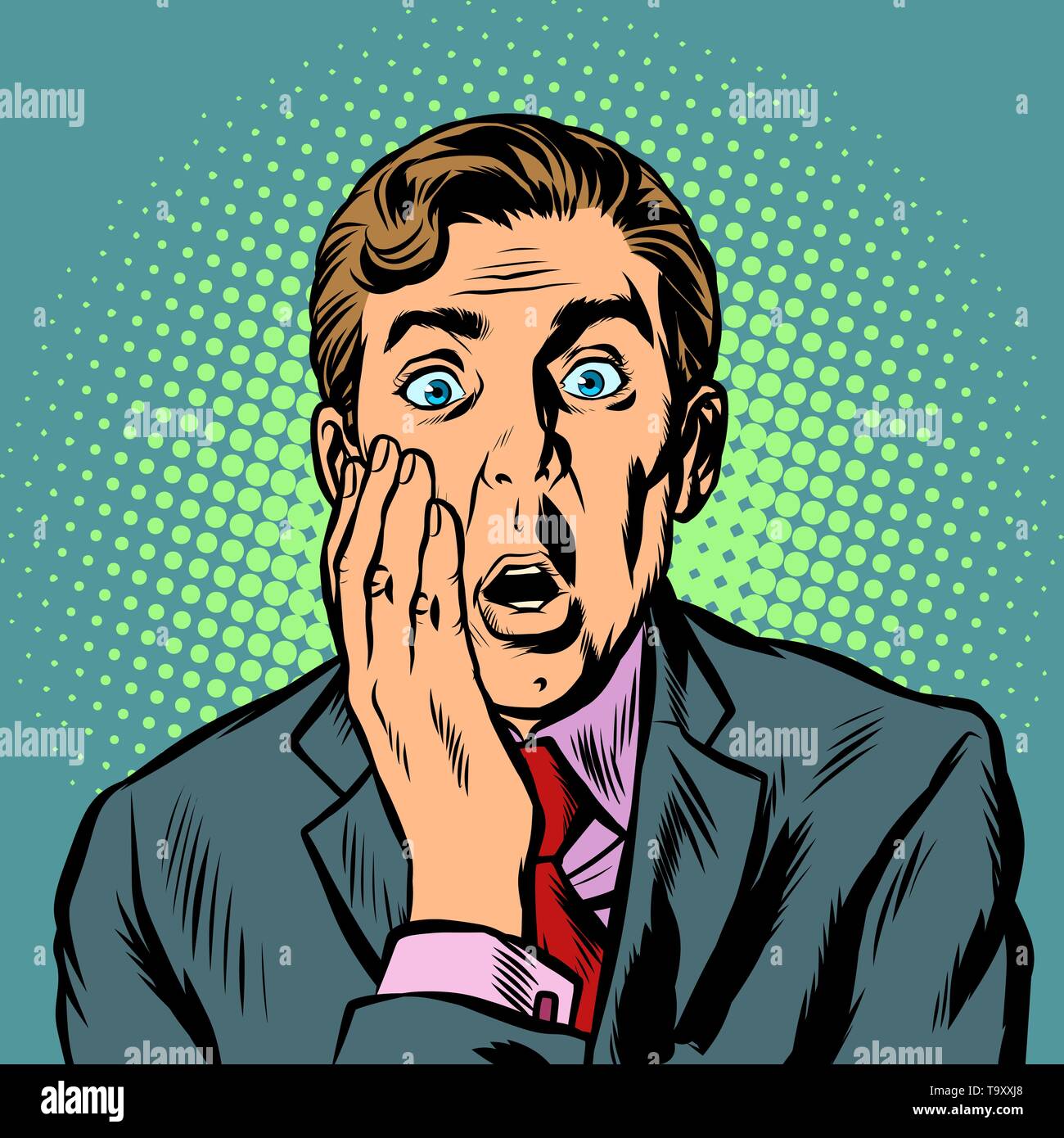 the surprised man covered his face with his hand. Pop art retro vector ...