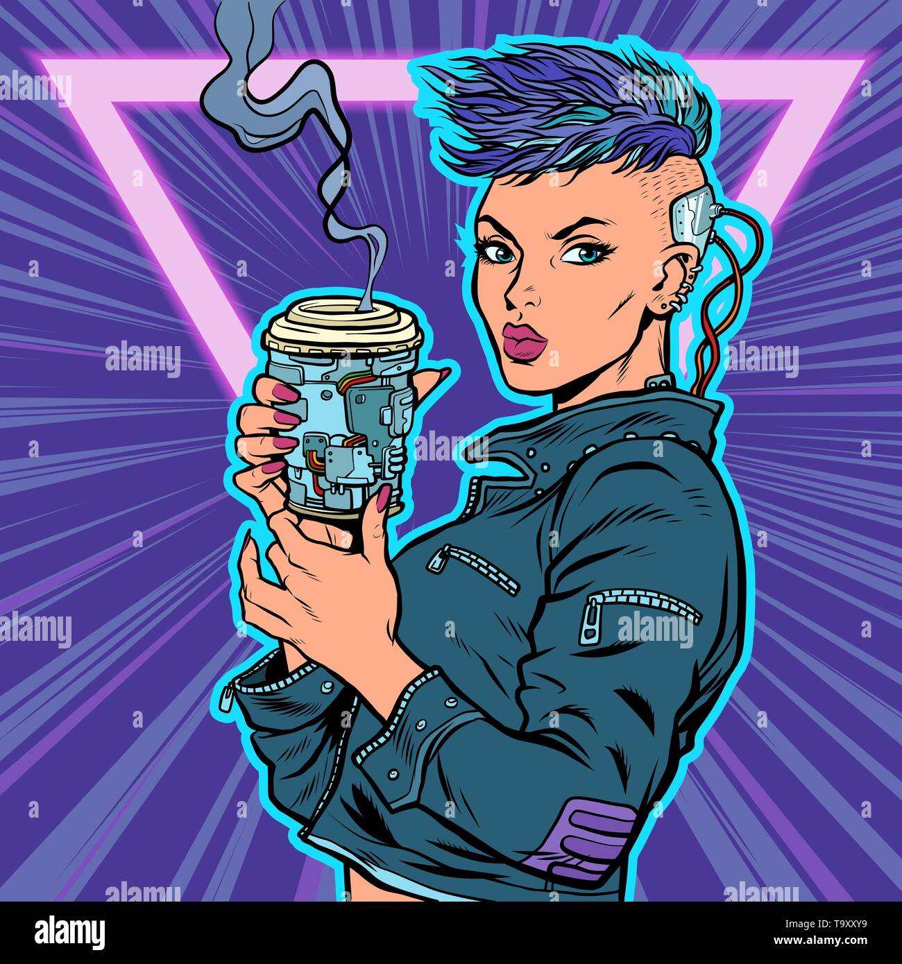 cyber woman drinks drink. Pop art retro vector illustration vintage ...