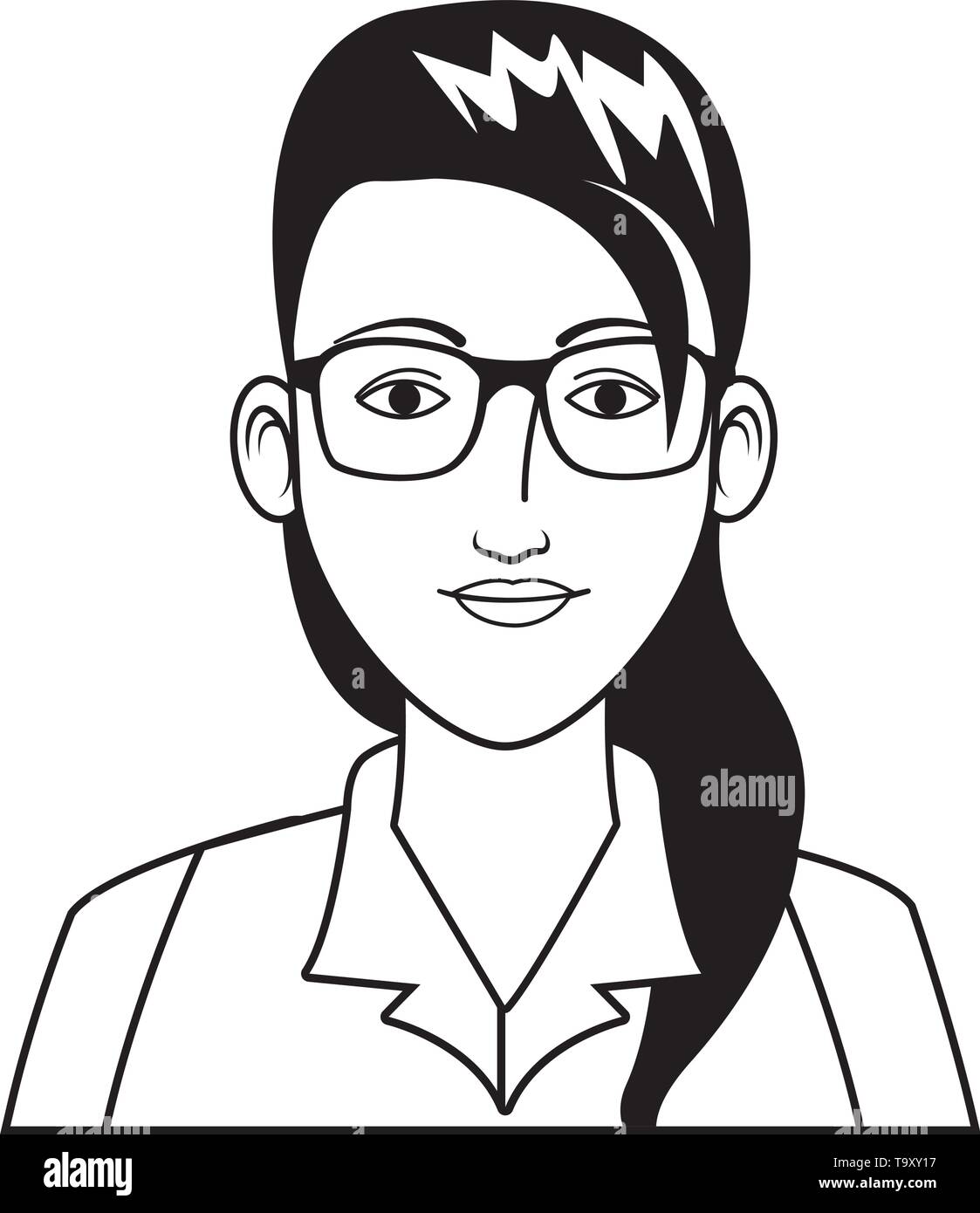 businesswoman avatar cartoon character black and white Stock Vector ...