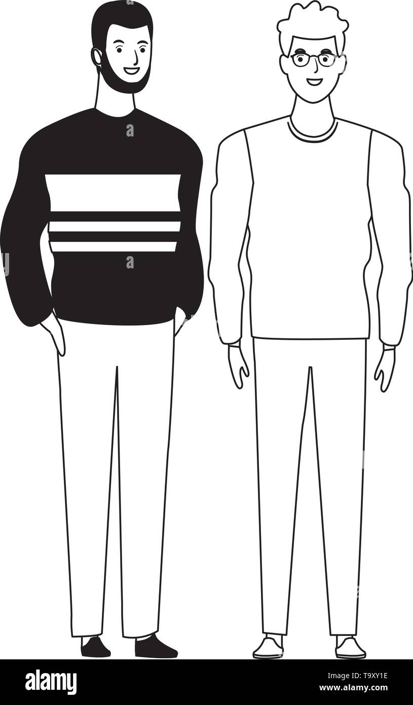 men avatar cartoon character in black and white Stock Vector Image ...