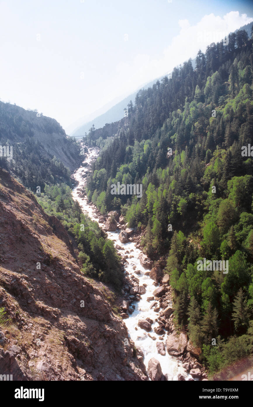 BASPA RIVER FLOWING AMONGST A VALLEY, SANGLA, HIMACHAL PRADESH INDIA ...
