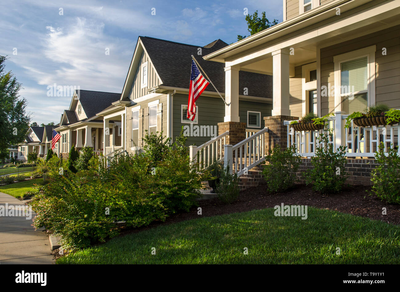 Patriotic Neighborhood with American Flags Stock Photo - Alamy