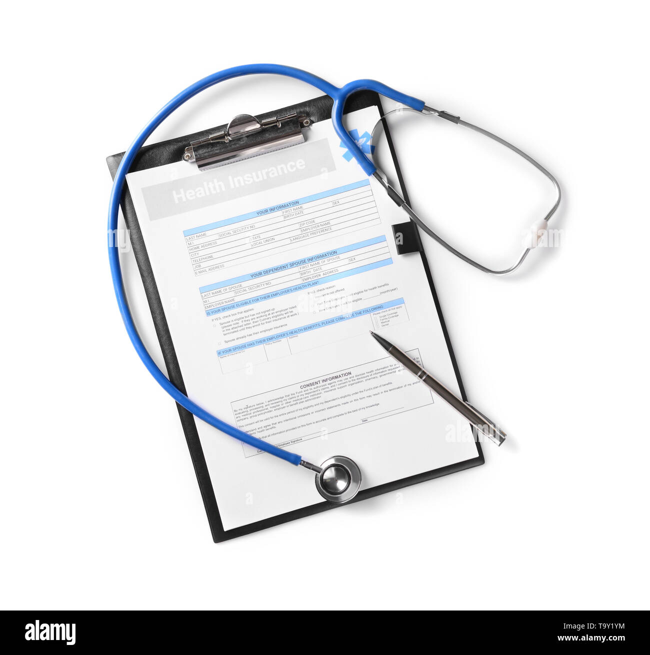 Health insurance form and stethoscope on white background Stock Photo ...