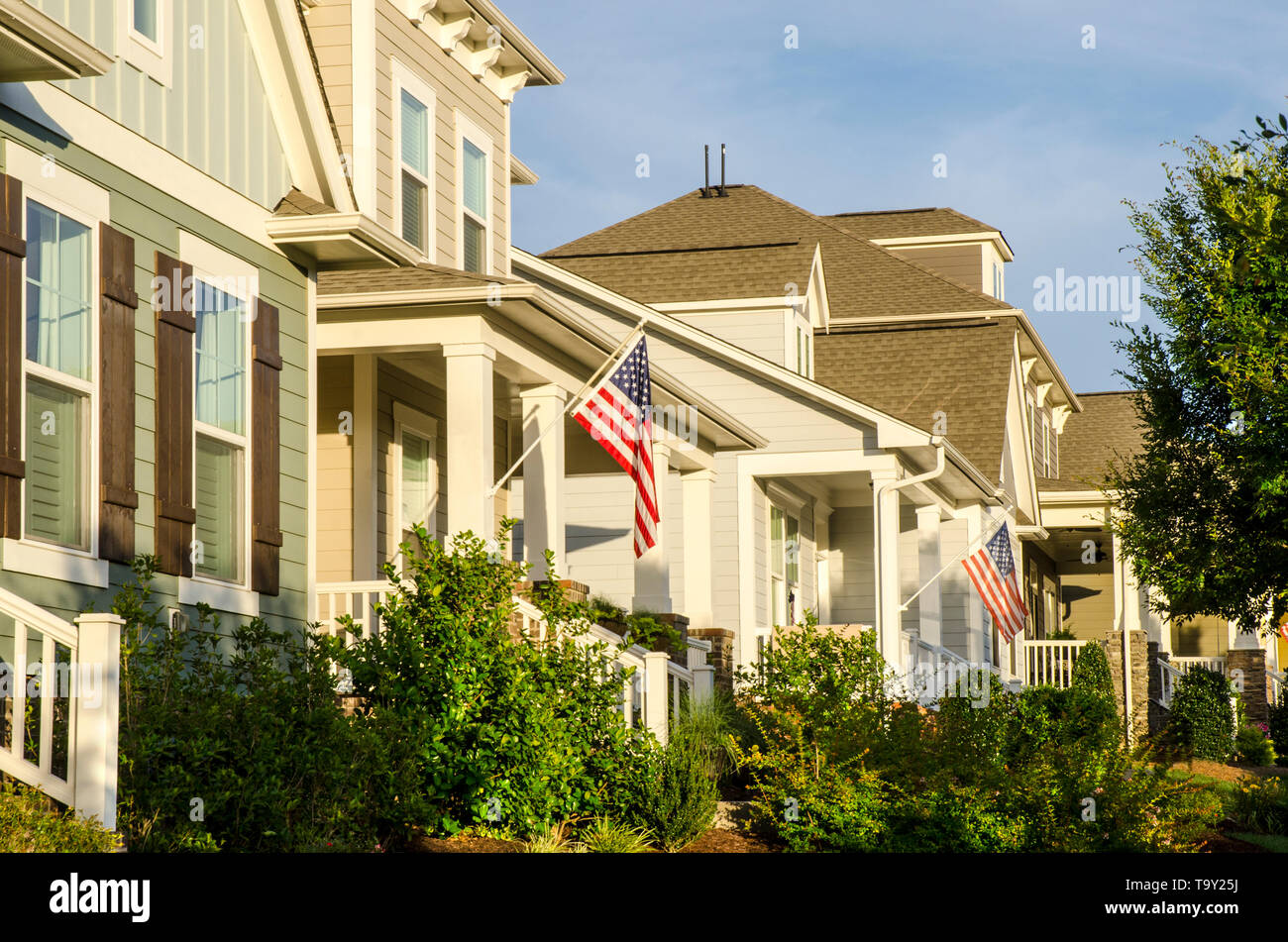 Patriotic Neighborhood with American Flags Stock Photo - Alamy